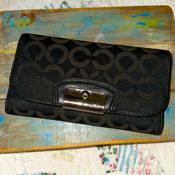 Coach | Bags | Coach Black Kristin Op Signature Trifold Wdetachable ...
